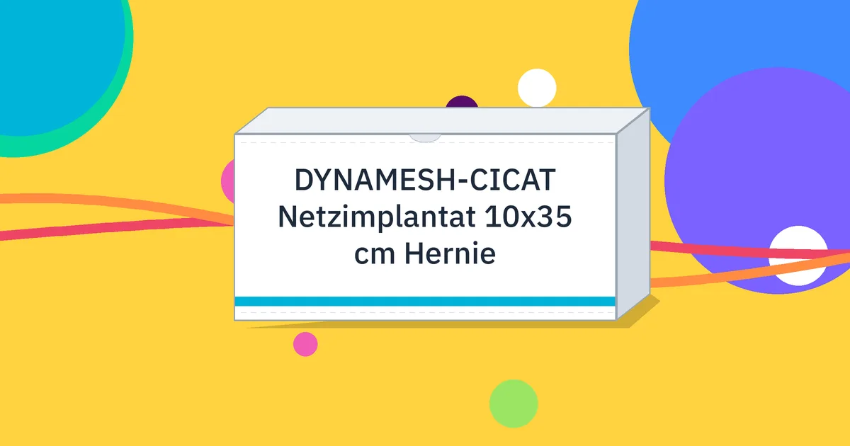 Symbolbild: Packung mit der Aufschrift DYNAMESH-CICAT Netzimplantat 10x35 cm Hernie (PZN 11034953) – Verfügbarkeit und Bezug in Apotheken in Frankfurt am Main