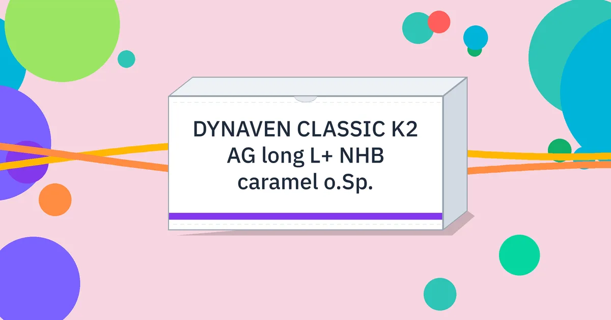 Symbolbild: Packung mit der Aufschrift DYNAVEN CLASSIC K2 AG long L+ NHB caramel o.Sp. (PZN 18418527) – Verfügbarkeit und Bezug in Apotheken in Frankfurt am Main