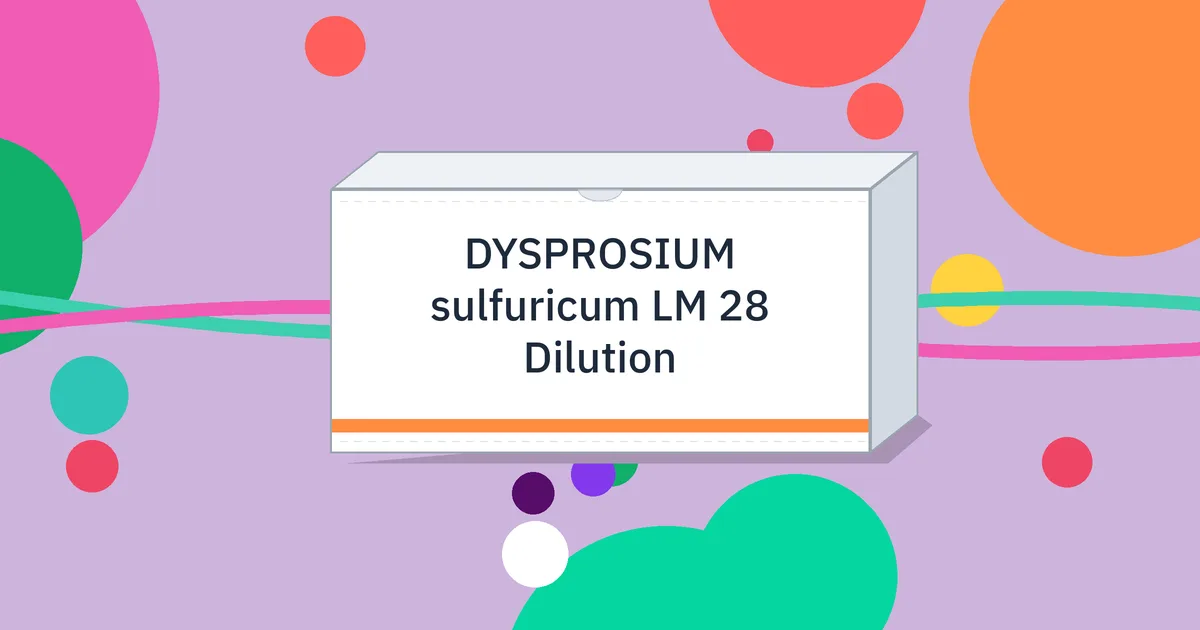 Symbolbild: Packung mit der Aufschrift DYSPROSIUM sulfuricum LM 28 Dilution (PZN 13468147) – Verfügbarkeit und Bezug in Apotheken in Frankfurt am Main