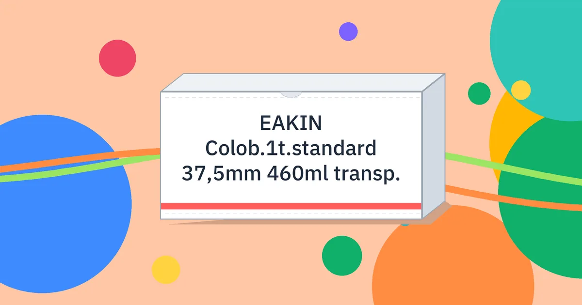 Symbolbild: Packung mit der Aufschrift EAKIN Colob.1t.standard 37,5mm 460ml transp. (PZN 09642409) – Verfügbarkeit und Bezug in Apotheken in Frankfurt am Main