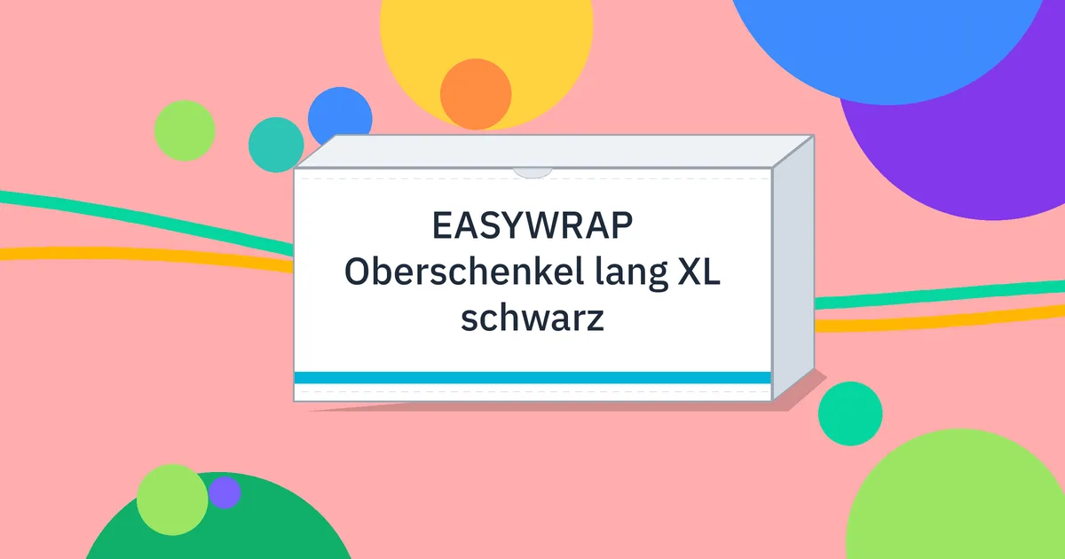 Symbolbild: Packung mit der Aufschrift EASYWRAP Oberschenkel lang XL schwarz (PZN 18748822) – Verfügbarkeit und Bezug in Apotheken in Frankfurt am Main