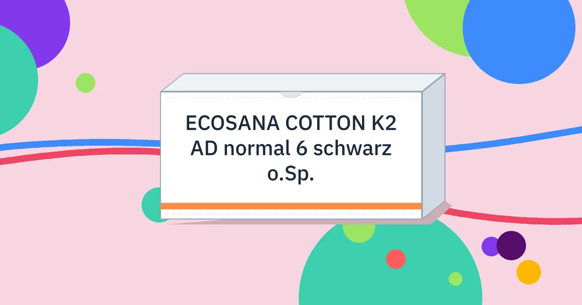Symbolbild: Packung mit der Aufschrift ECOSANA COTTON K2 AD normal 6 schwarz o.Sp. (PZN 16948178) – Verfügbarkeit und Bezug in Apotheken in Frankfurt am Main