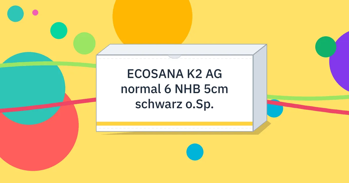 Symbolbild: Packung mit der Aufschrift ECOSANA K2 AG normal 6 NHB 5cm schwarz o.Sp. (PZN 01487205) – Verfügbarkeit und Bezug in Apotheken in Frankfurt am Main