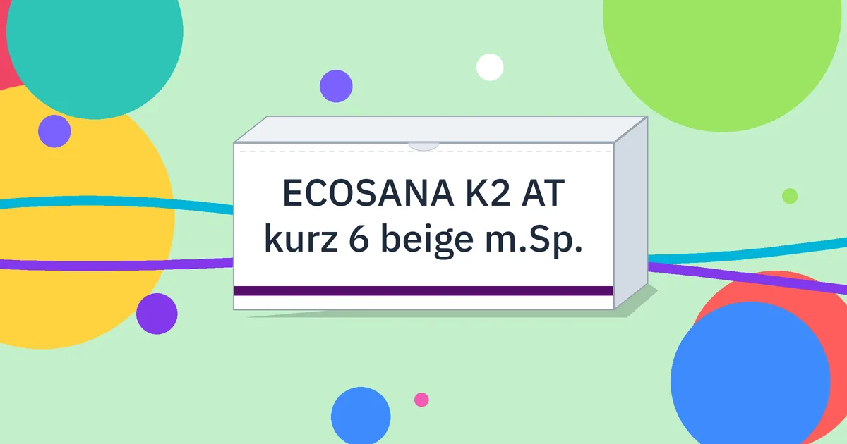 Symbolbild: Packung mit der Aufschrift ECOSANA K2 AT kurz 6 beige m.Sp. (PZN 01566086) – Verfügbarkeit und Bezug in Apotheken in Frankfurt am Main