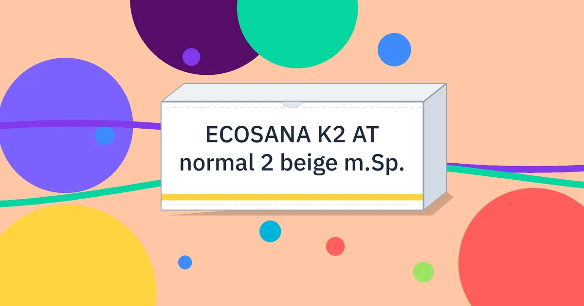 Symbolbild: Packung mit der Aufschrift ECOSANA K2 AT normal 2 beige m.Sp. (PZN 01551742) – Verfügbarkeit und Bezug in Apotheken in Frankfurt am Main