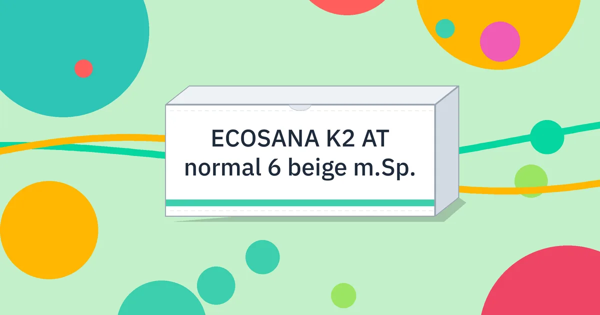 Symbolbild: Packung mit der Aufschrift ECOSANA K2 AT normal 6 beige m.Sp. (PZN 01566057) – Verfügbarkeit und Bezug in Apotheken in Frankfurt am Main