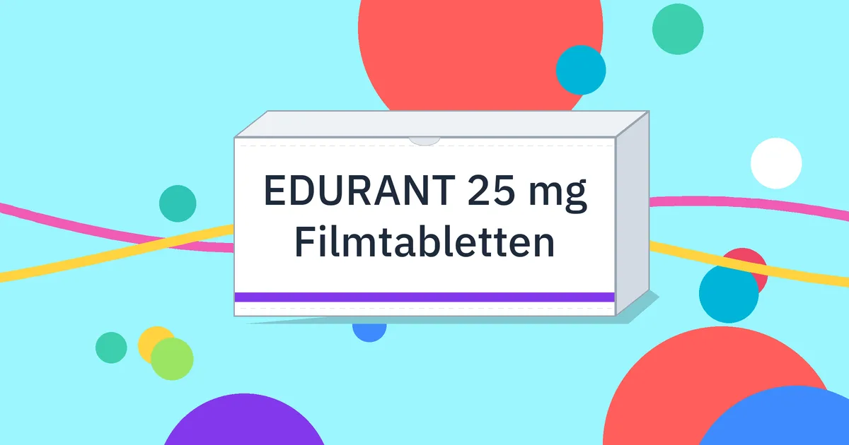 Symbolbild: Packung mit der Aufschrift EDURANT 25 mg Filmtabletten (PZN 10712569) – Verfügbarkeit und Bezug in Apotheken in Frankfurt am Main
