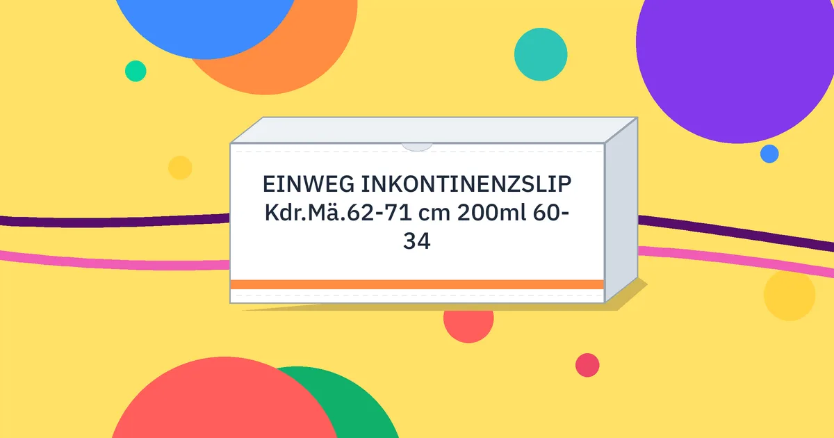 Symbolbild: Packung mit der Aufschrift EINWEG INKONTINENZSLIP Kdr.Mä.62-71 cm 200ml 60-34 (PZN 14200116) – Verfügbarkeit und Bezug in Apotheken in Frankfurt am Main