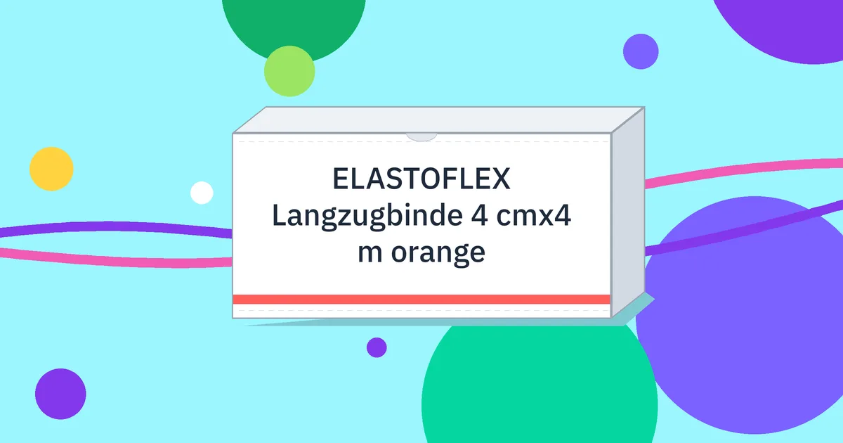 Symbolbild: Packung mit der Aufschrift ELASTOFLEX Langzugbinde 4 cmx4 m orange (PZN 09484318) – Verfügbarkeit und Bezug in Apotheken in Frankfurt am Main