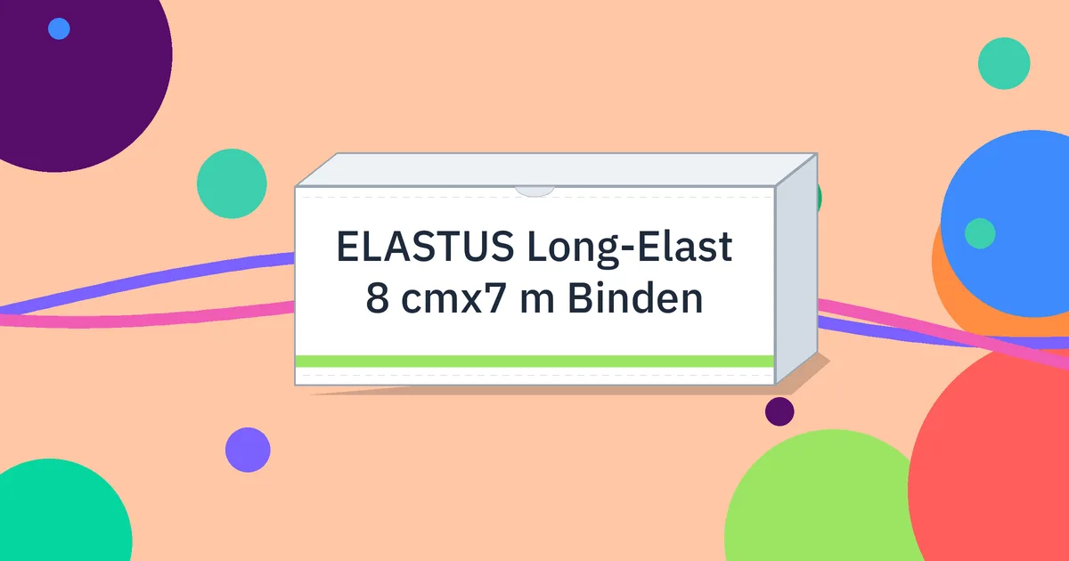 Symbolbild: Packung mit der Aufschrift ELASTUS Long-Elast 8 cmx7 m Binden (PZN 04839030) – Verfügbarkeit und Bezug in Apotheken in Frankfurt am Main
