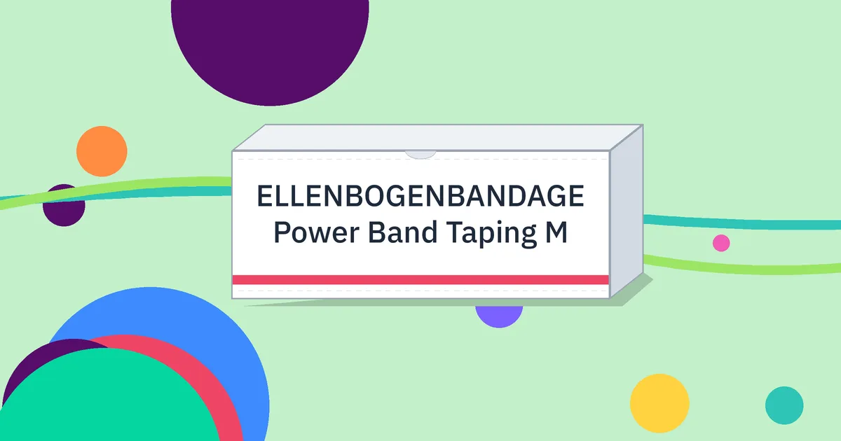 Symbolbild: Packung mit der Aufschrift ELLENBOGENBANDAGE Power Band Taping M (PZN 15383998) – Verfügbarkeit und Bezug in Apotheken in Frankfurt am Main