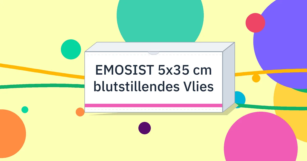 Symbolbild: Packung mit der Aufschrift EMOSIST 5x35 cm blutstillendes Vlies (PZN 12425348) – Verfügbarkeit und Bezug in Apotheken in Frankfurt am Main