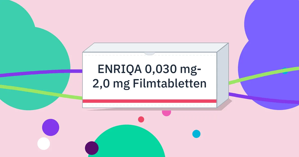 Symbolbild: Packung mit der Aufschrift ENRIQA 0,030 mg-2,0 mg Filmtabletten (PZN 09156057) – Verfügbarkeit und Bezug in Apotheken in Frankfurt am Main
