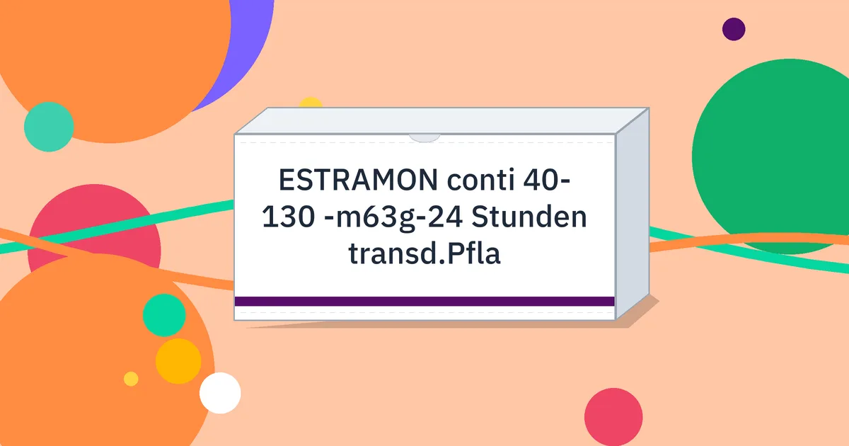 Symbolbild: Packung mit der Aufschrift ESTRAMON conti 40-130 -m63g-24 Stunden transd.Pfla (PZN 06845595) – Verfügbarkeit und Bezug in Apotheken in Frankfurt am Main