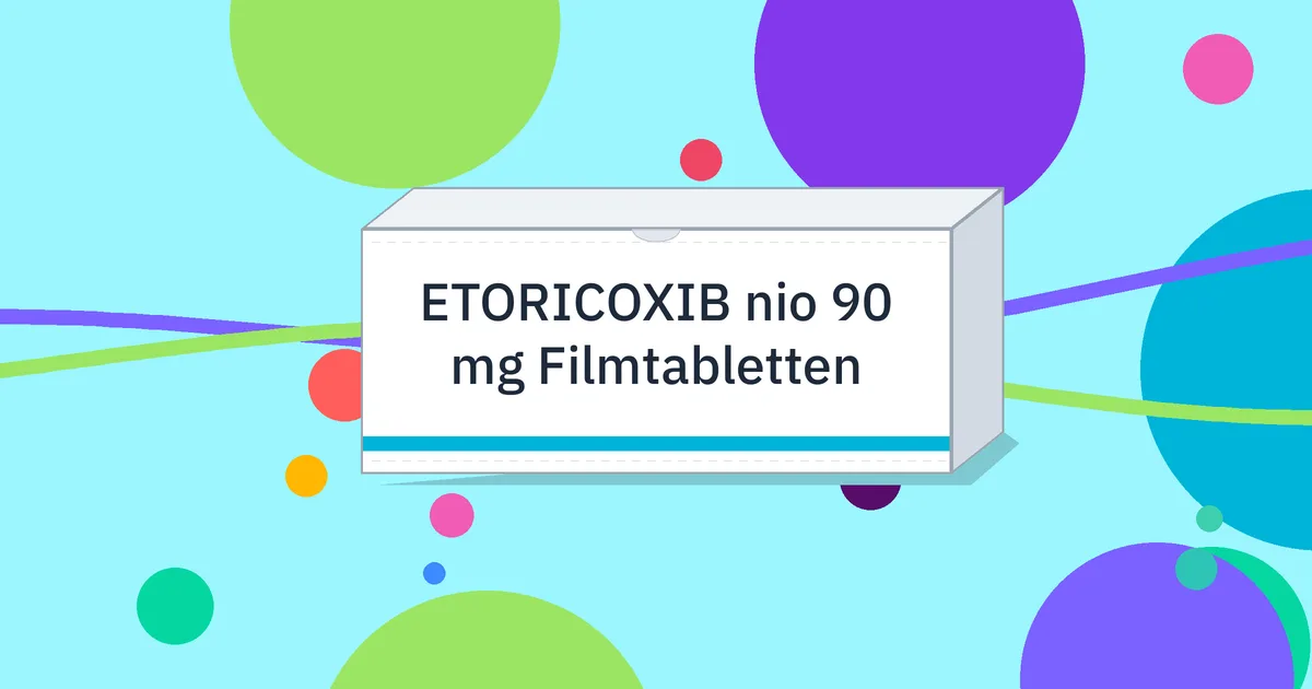 Symbolbild: Packung mit der Aufschrift ETORICOXIB nio 90 mg Filmtabletten (PZN 20348165) – Verfügbarkeit und Bezug in Apotheken in Frankfurt am Main