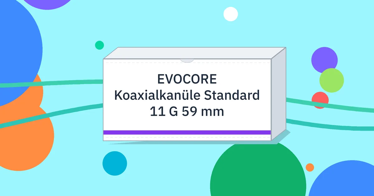 Symbolbild: Packung mit der Aufschrift EVOCORE Koaxialkanüle Standard 11 G 59 mm (PZN 11655514) – Verfügbarkeit und Bezug in Apotheken in Frankfurt am Main