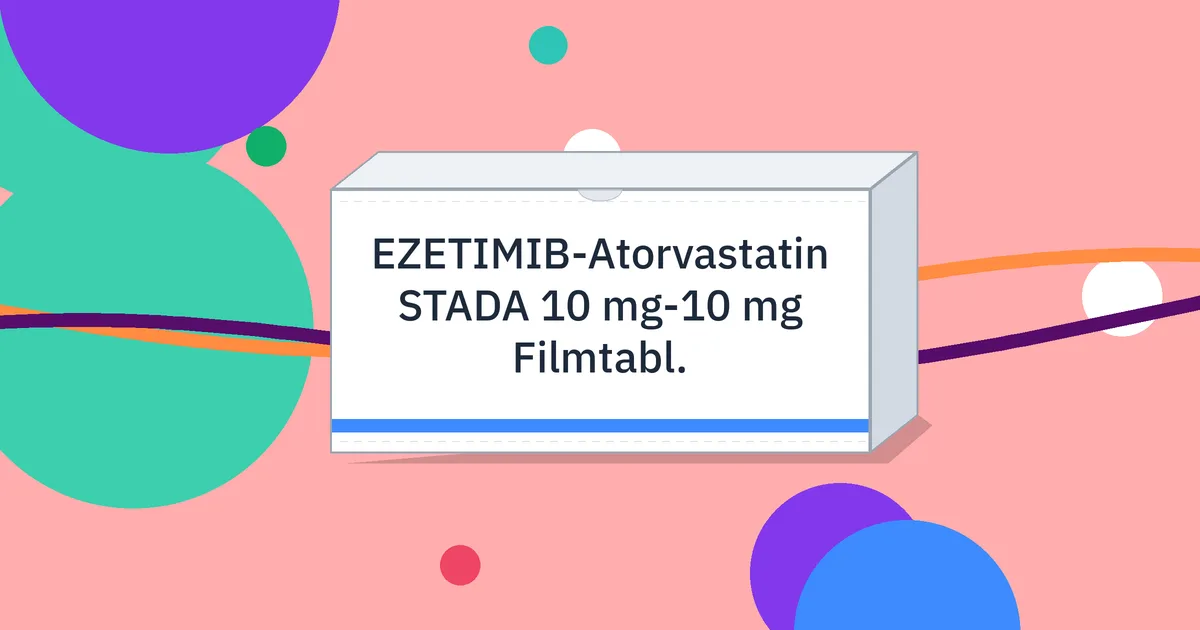 Symbolbild: Packung mit der Aufschrift EZETIMIB-Atorvastatin STADA 10 mg-10 mg Filmtabl. (PZN 18908272) – Verfügbarkeit und Bezug in Apotheken in Frankfurt am Main