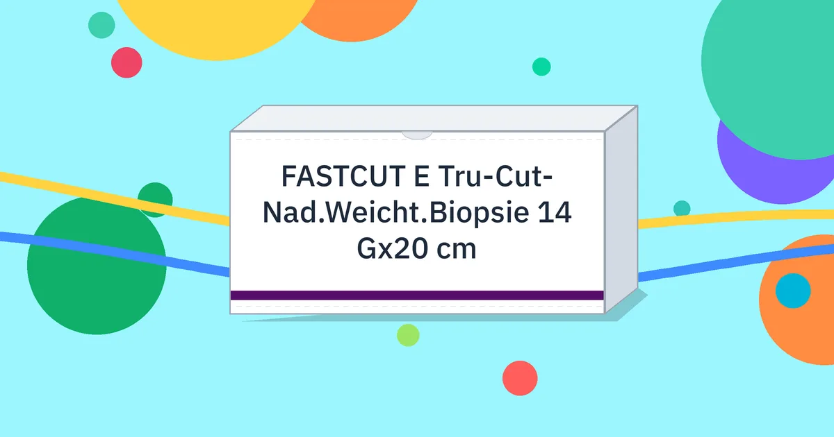 Symbolbild: Packung mit der Aufschrift FASTCUT E Tru-Cut-Nad.Weicht.Biopsie 14 Gx20 cm (PZN 19738731) – Verfügbarkeit und Bezug in Apotheken in Frankfurt am Main