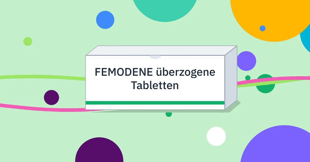 Symbolbild: Packung mit der Aufschrift FEMODENE überzogene Tabletten (PZN 08862735) – Verfügbarkeit und Bezug in Apotheken in Frankfurt am Main