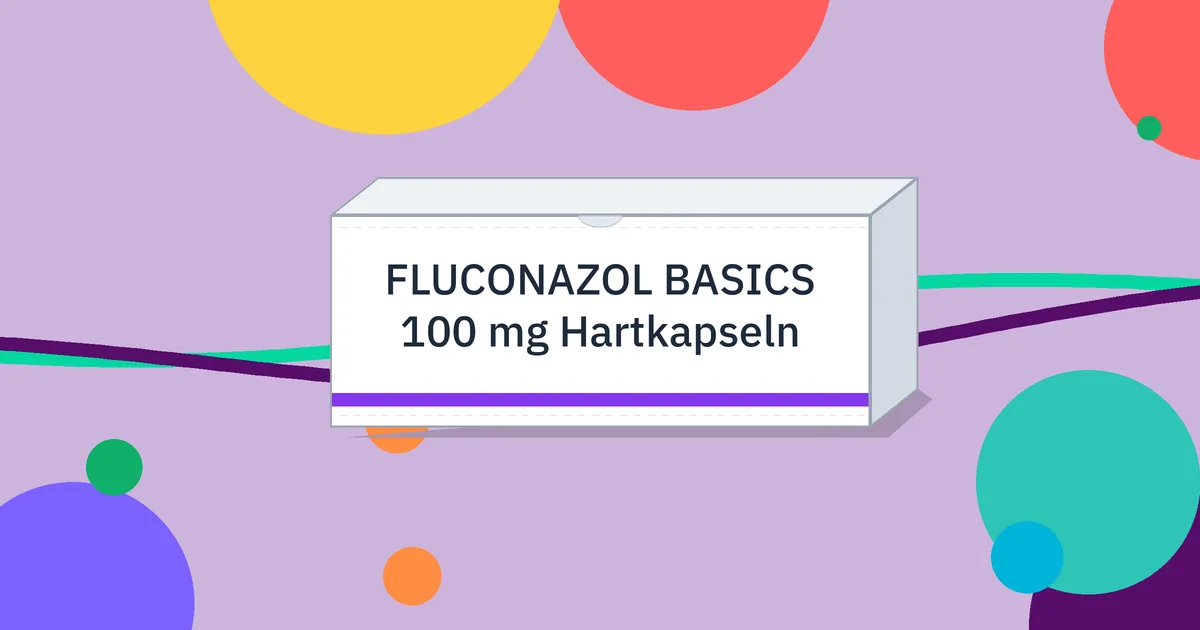 Symbolbild: Packung mit der Aufschrift FLUCONAZOL BASICS 100 mg Hartkapseln (PZN 03346064) – Verfügbarkeit und Bezug in Apotheken in Frankfurt am Main