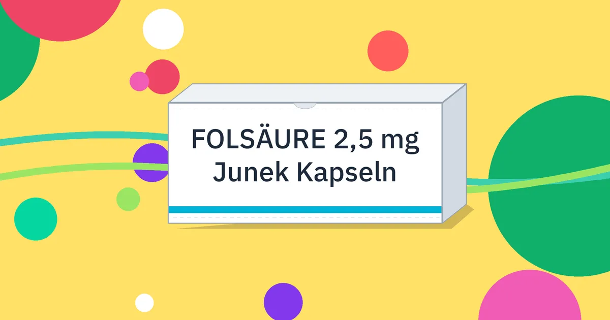 Symbolbild: Packung mit der Aufschrift FOLSÄURE 2,5 mg Junek Kapseln (PZN 15409746) – Verfügbarkeit und Bezug in Apotheken in Frankfurt am Main