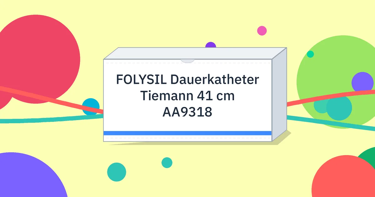 Symbolbild: Packung mit der Aufschrift FOLYSIL Dauerkatheter Tiemann 41 cm AA9318 (PZN 00732140) – Verfügbarkeit und Bezug in Apotheken in Frankfurt am Main