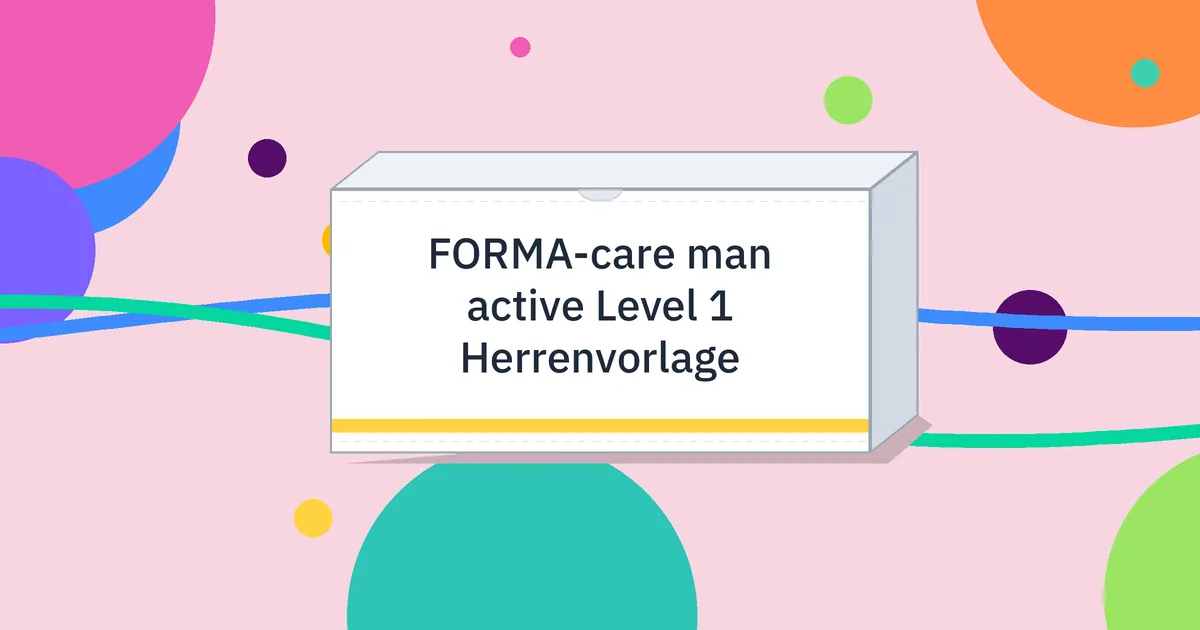 Symbolbild: Packung mit der Aufschrift FORMA-care man active Level 1 Herrenvorlage (PZN 19106824) – Verfügbarkeit und Bezug in Apotheken in Frankfurt am Main