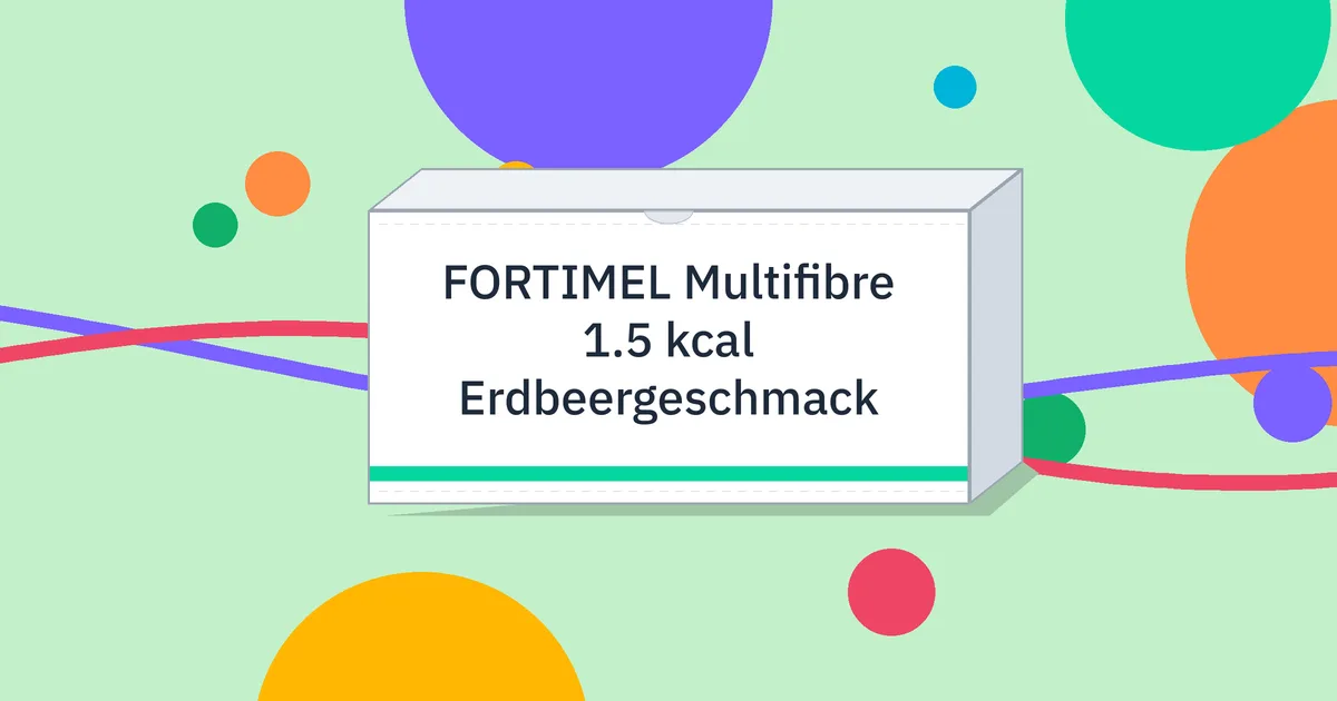 Symbolbild: Packung mit der Aufschrift FORTIMEL Multifibre 1.5 kcal Erdbeergeschmack (PZN 19442634) – Verfügbarkeit und Bezug in Apotheken in Frankfurt am Main