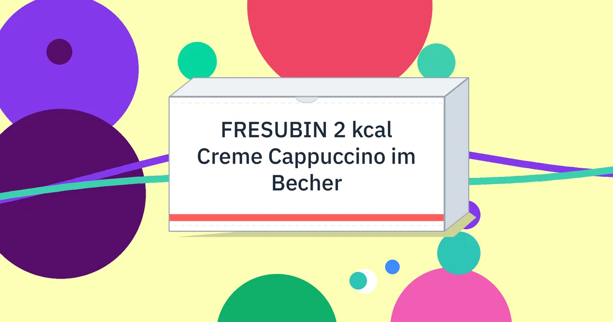 Symbolbild: Packung mit der Aufschrift FRESUBIN 2 kcal Creme Cappuccino im Becher (PZN 18789726) – Verfügbarkeit und Bezug in Apotheken in Frankfurt am Main