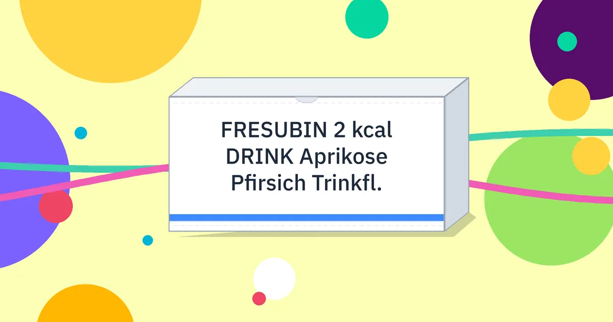 Symbolbild: Packung mit der Aufschrift FRESUBIN 2 kcal DRINK Aprikose Pfirsich Trinkfl. (PZN 20186797) – Verfügbarkeit und Bezug in Apotheken in Frankfurt am Main