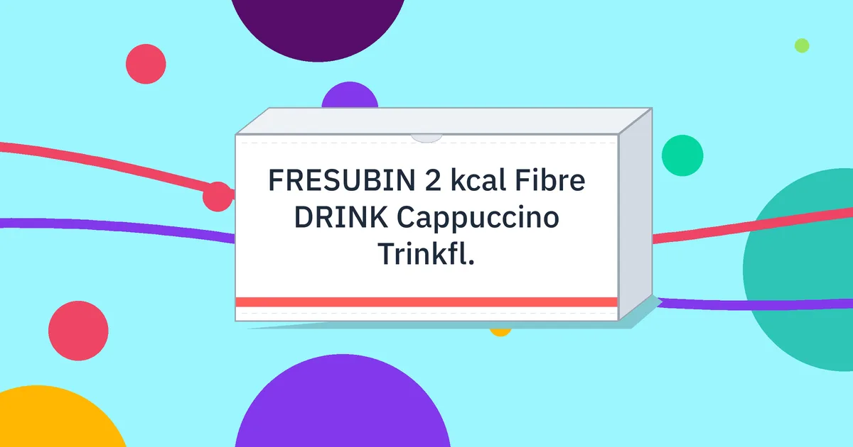 Symbolbild: Packung mit der Aufschrift FRESUBIN 2 kcal Fibre DRINK Cappuccino Trinkfl. (PZN 19666598) – Verfügbarkeit und Bezug in Apotheken in Frankfurt am Main
