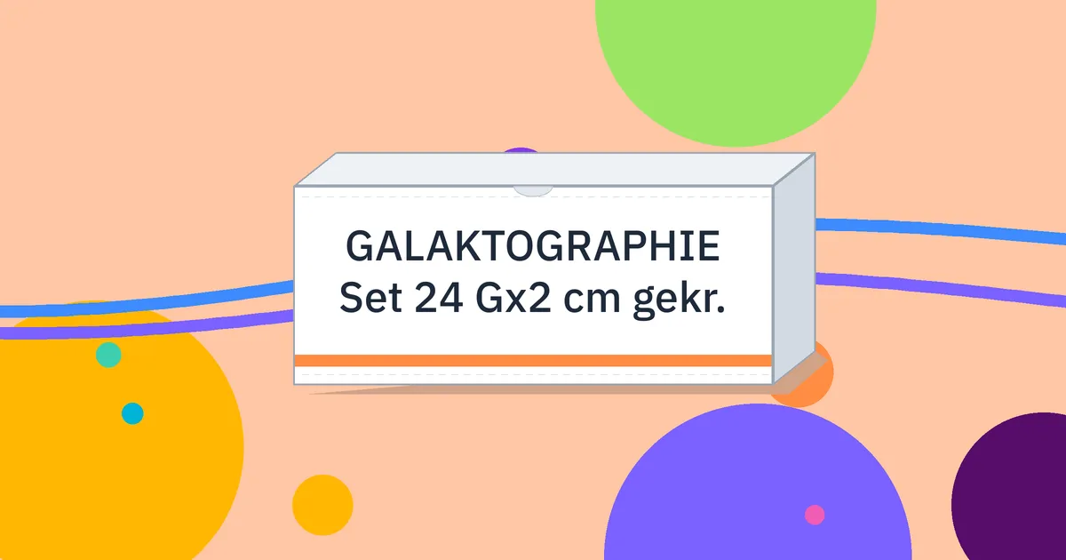 Symbolbild: Packung mit der Aufschrift GALAKTOGRAPHIE Set 24 Gx2 cm gekr. (PZN 06772577) – Verfügbarkeit und Bezug in Apotheken in Frankfurt am Main
