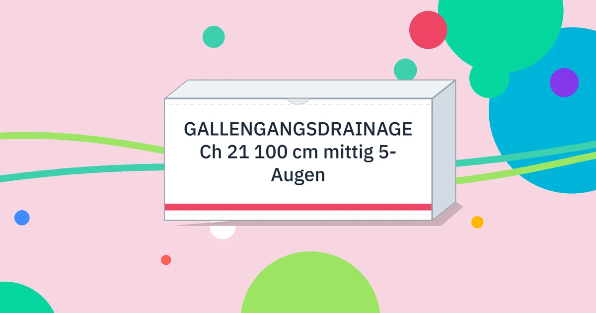 Symbolbild: Packung mit der Aufschrift GALLENGANGSDRAINAGE Ch 21 100 cm mittig 5-Augen (PZN 17486550) – Verfügbarkeit und Bezug in Apotheken in Frankfurt am Main