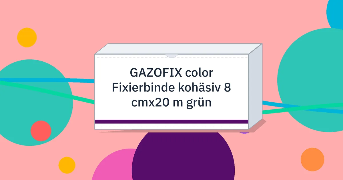 Symbolbild: Packung mit der Aufschrift GAZOFIX color Fixierbinde kohäsiv 8 cmx20 m grün (PZN 12540575) – Verfügbarkeit und Bezug in Apotheken in Frankfurt am Main