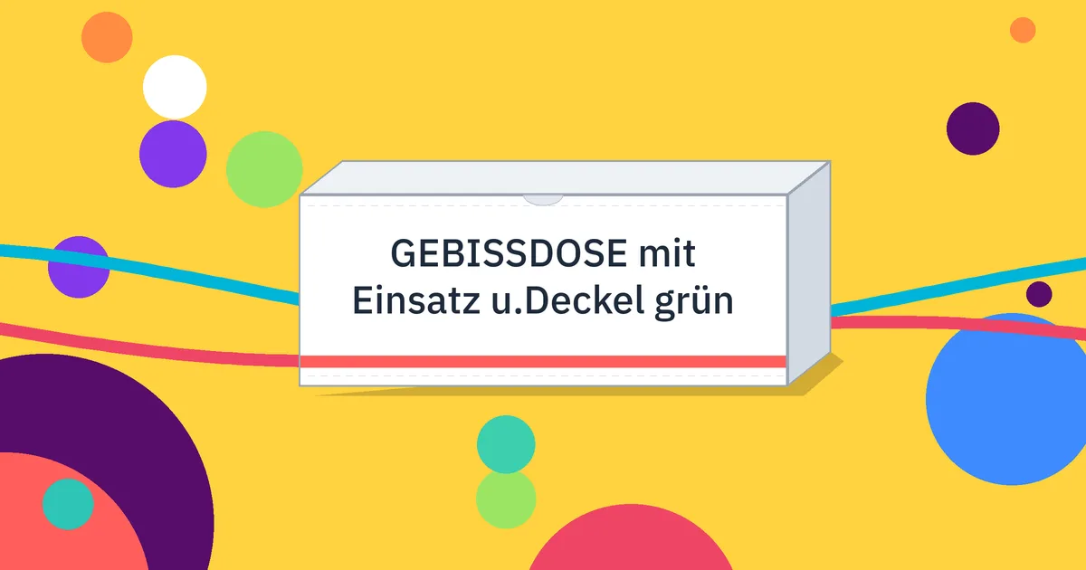 Symbolbild: Packung mit der Aufschrift GEBISSDOSE mit Einsatz u.Deckel grün (PZN 02770191) – Verfügbarkeit und Bezug in Apotheken in Frankfurt am Main