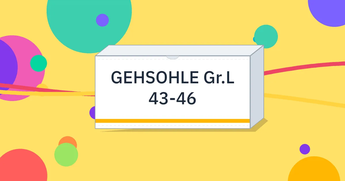 Symbolbild: Packung mit der Aufschrift GEHSOHLE Gr.L 43-46 (PZN 13925679) – Verfügbarkeit und Bezug in Apotheken in Frankfurt am Main