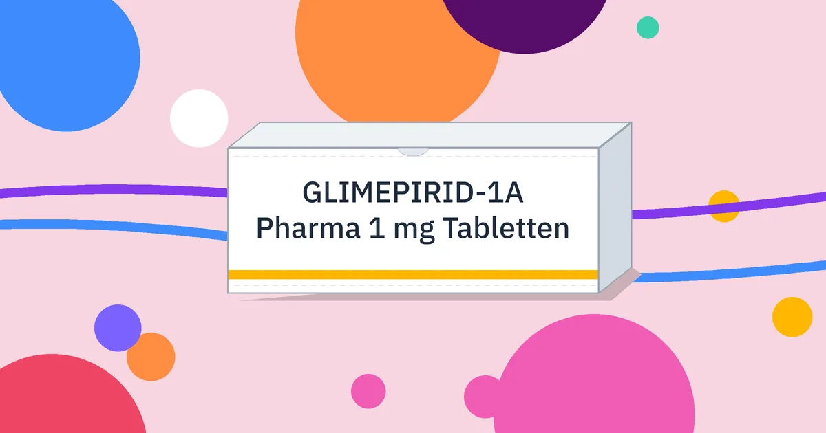 Symbolbild: Packung mit der Aufschrift GLIMEPIRID-1A Pharma 1 mg Tabletten (PZN 04537642) – Verfügbarkeit und Bezug in Apotheken in Frankfurt am Main