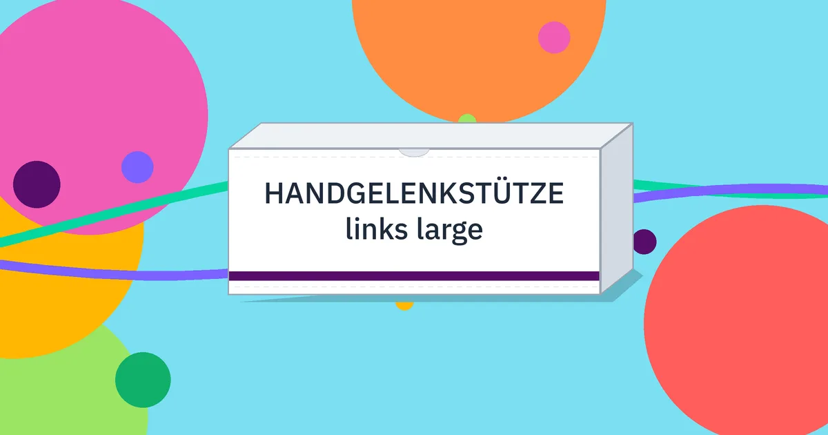 Symbolbild: Packung mit der Aufschrift HANDGELENKSTÜTZE links large (PZN 00468097) – Verfügbarkeit und Bezug in Apotheken in Frankfurt am Main