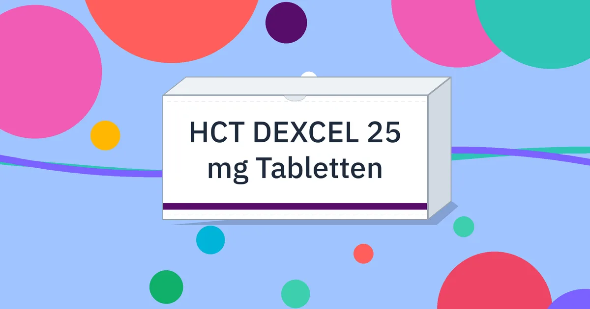 Symbolbild: Packung mit der Aufschrift HCT DEXCEL 25 mg Tabletten (PZN 07745973) – Verfügbarkeit und Bezug in Apotheken in Frankfurt am Main