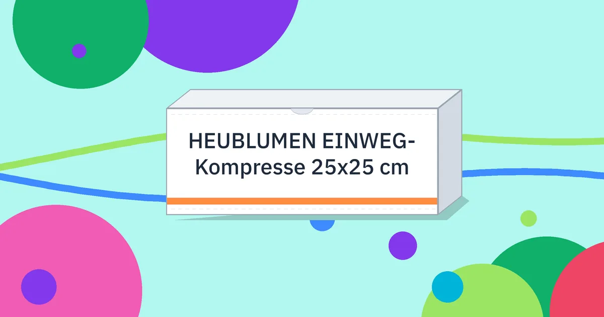 Symbolbild: Packung mit der Aufschrift HEUBLUMEN EINWEG-Kompresse 25x25 cm (PZN 00117340) – Verfügbarkeit und Bezug in Apotheken in Frankfurt am Main
