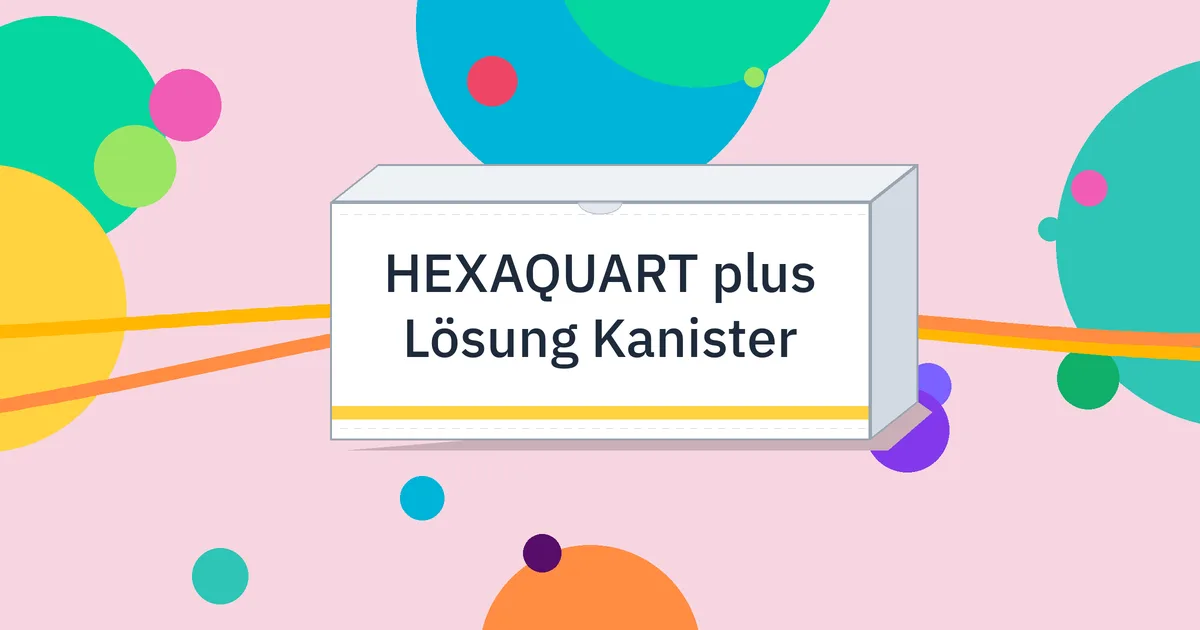 Symbolbild: Packung mit der Aufschrift HEXAQUART plus Lösung Kanister (PZN 08504912) – Verfügbarkeit und Bezug in Apotheken in Frankfurt am Main