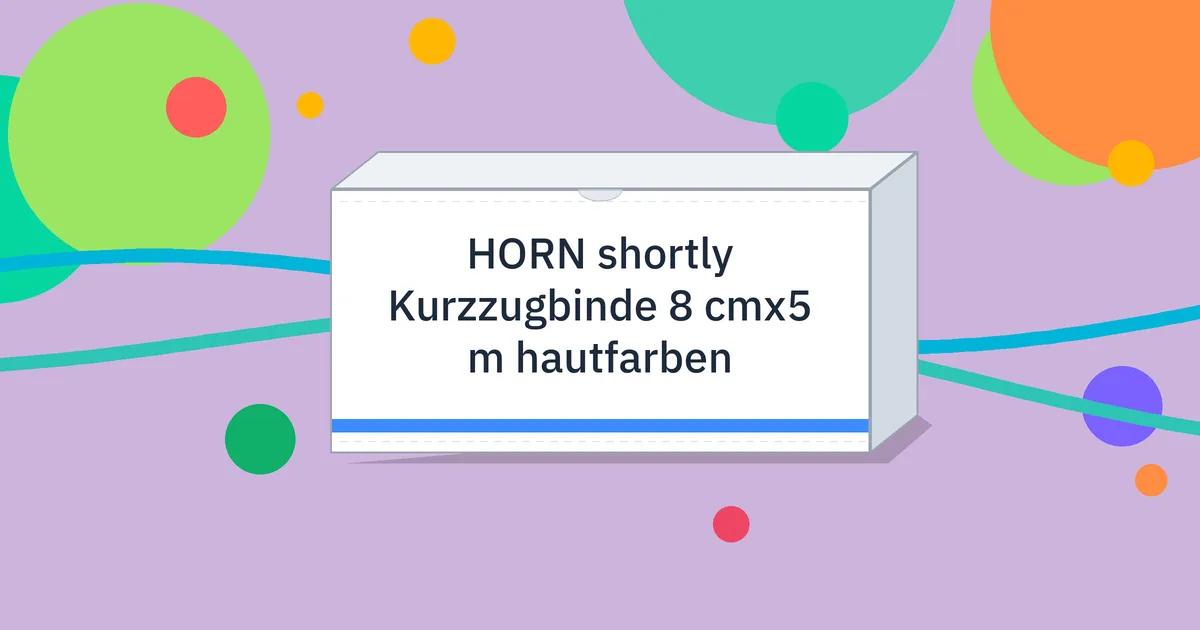 Symbolbild: Packung mit der Aufschrift HORN shortly Kurzzugbinde 8 cmx5 m hautfarben (PZN 04667818) – Verfügbarkeit und Bezug in Apotheken in Frankfurt am Main