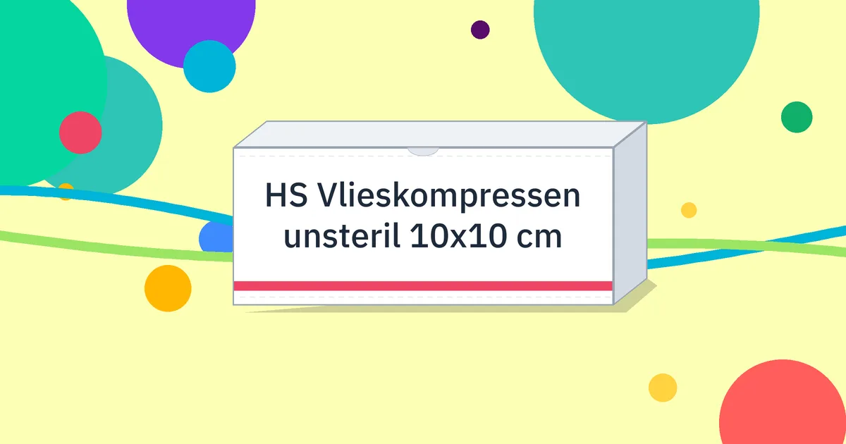 Symbolbild: Packung mit der Aufschrift HS Vlieskompressen unsteril 10x10 cm (PZN 12596506) – Verfügbarkeit und Bezug in Apotheken in Frankfurt am Main