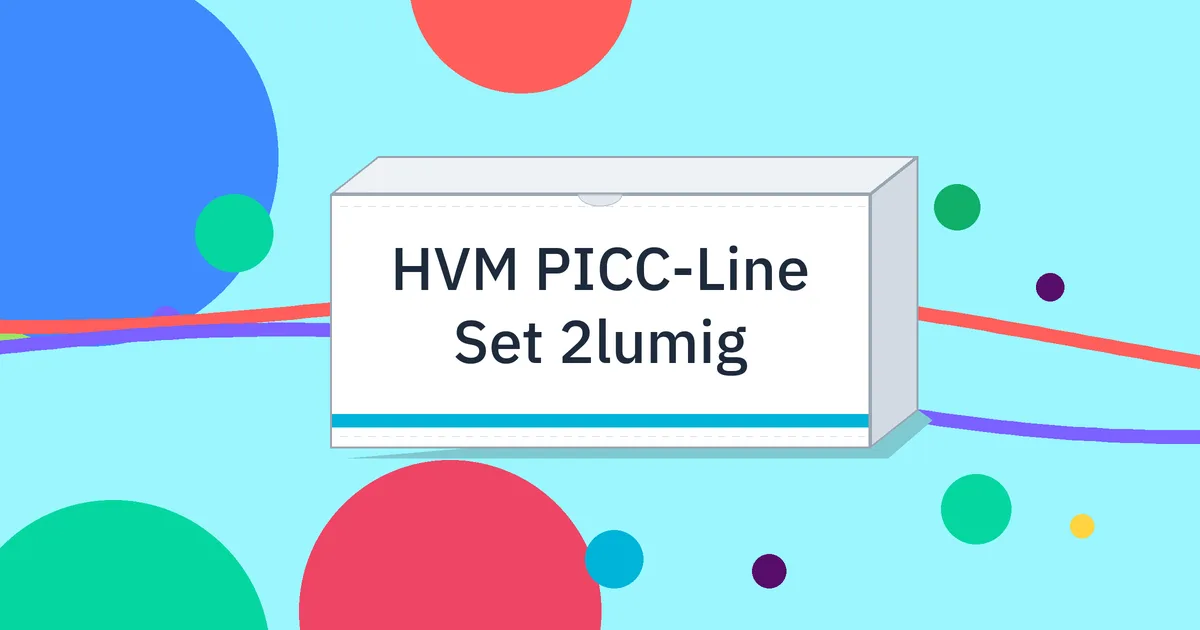 Symbolbild: Packung mit der Aufschrift HVM PICC-Line Set 2lumig (PZN 18702145) – Verfügbarkeit und Bezug in Apotheken in Frankfurt am Main