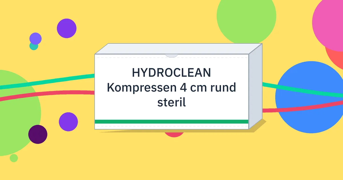 Symbolbild: Packung mit der Aufschrift HYDROCLEAN Kompressen 4 cm rund steril (PZN 18152549) – Verfügbarkeit und Bezug in Apotheken in Frankfurt am Main