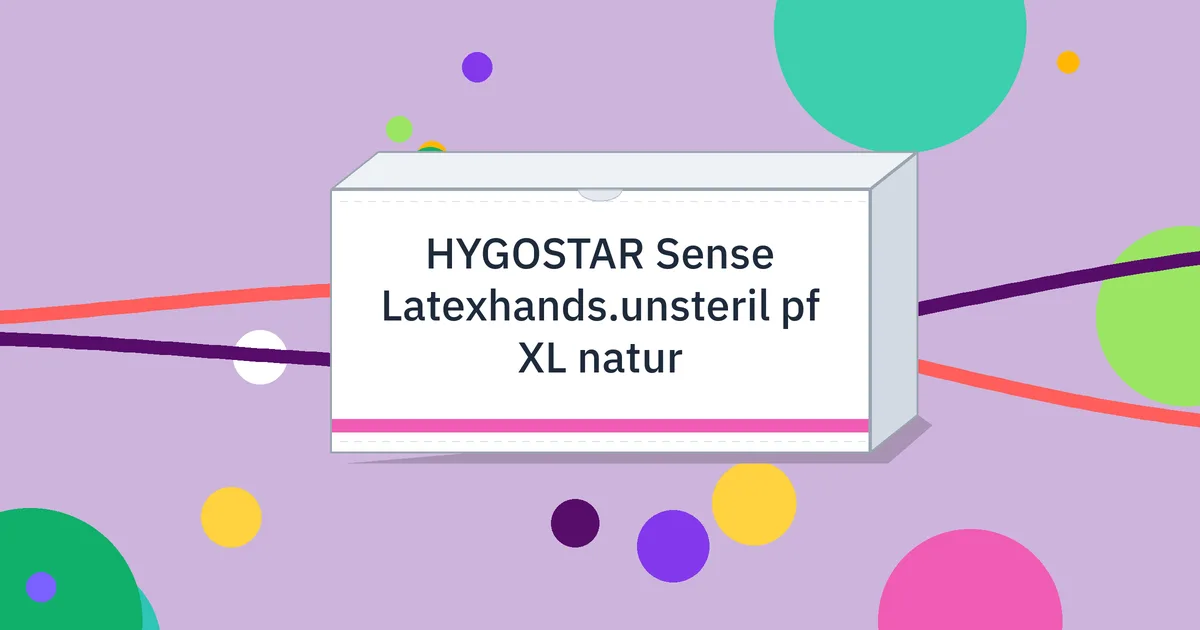 Symbolbild: Packung mit der Aufschrift HYGOSTAR Sense Latexhands.unsteril pf XL natur (PZN 20773158) – Verfügbarkeit und Bezug in Apotheken in Frankfurt am Main