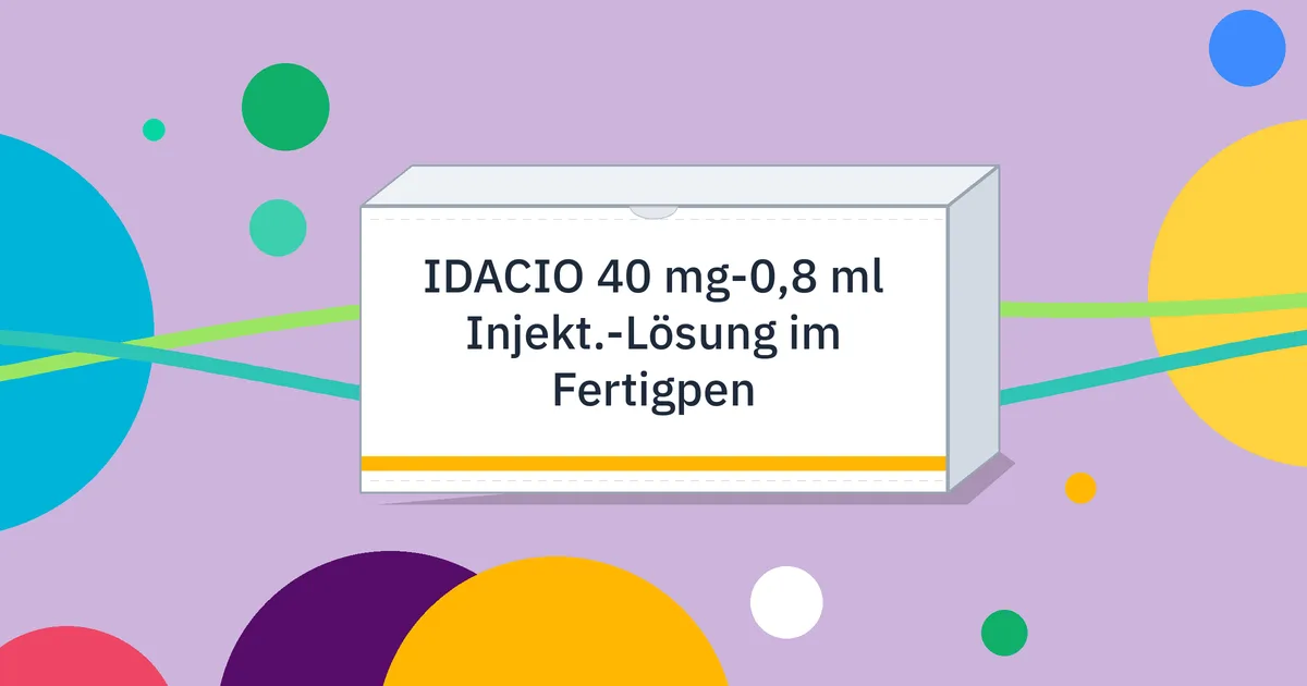 Symbolbild: Packung mit der Aufschrift IDACIO 40 mg-0,8 ml Injekt.-Lösung im Fertigpen (PZN 16146705) – Verfügbarkeit und Bezug in Apotheken in Frankfurt am Main