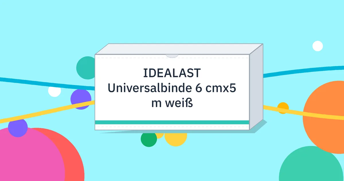 Symbolbild: Packung mit der Aufschrift IDEALAST Universalbinde 6 cmx5 m weiß (PZN 18117180) – Verfügbarkeit und Bezug in Apotheken in Frankfurt am Main