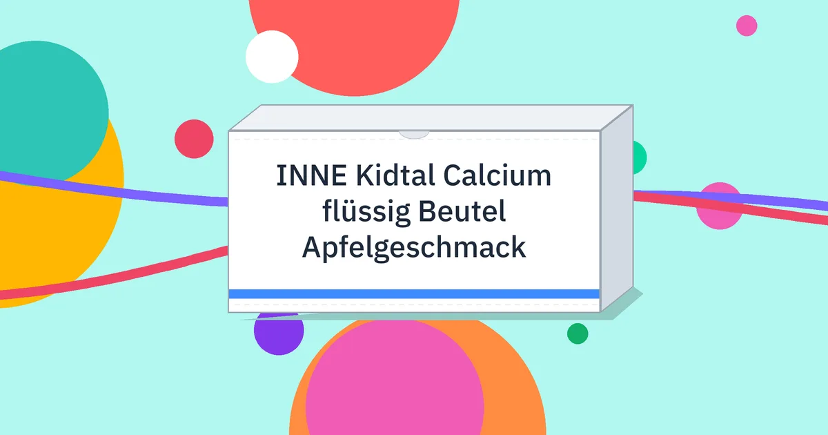 Symbolbild: Packung mit der Aufschrift INNE Kidtal Calcium flüssig Beutel Apfelgeschmack (PZN 20652615) – Verfügbarkeit und Bezug in Apotheken in Frankfurt am Main