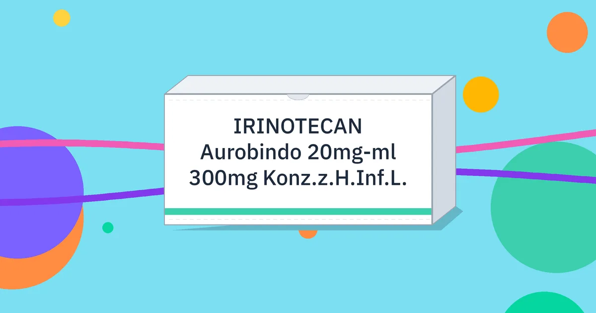Symbolbild: Packung mit der Aufschrift IRINOTECAN Aurobindo 20mg-ml 300mg Konz.z.H.Inf.L. (PZN 11055814) – Verfügbarkeit und Bezug in Apotheken in Frankfurt am Main